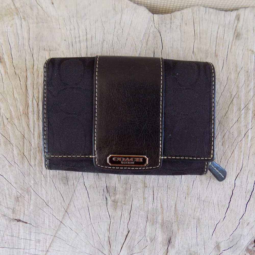 Coach Black Monogram Tri Fold Wallet - Gem